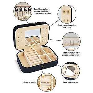 Plush Velvet Travel Jewelry Box Organizer | Travel Jewelry Organizer, Travel Jewelry Case | Small Jewelry Box for Women, Jewelry Travel Case | Earring Organizer Box with Mirror - Ebony