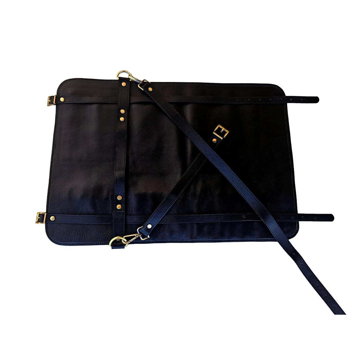 Modusso 100% Leather Handcrafted Professional Chef Knife Storage Roll Bag - 10 slots and zippered pocket (Regular, Black)