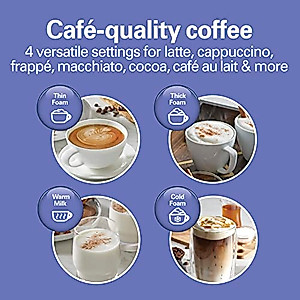 Hamilton Beach Electric Milk Frother & Warmer, Automatic Warm or Cold Foam, 5-10 oz., Create Café-Quality Coffee, Latte, Cappuccino, Frappe, Hot Chocolate, 4 Settings, Stainless Steel (43565C)