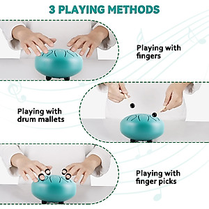 EASTROCK Steel Tongue Drum for Kids 6 Inches 8 Notes Steel Drum Tongue Drum Handpan Drum C Key with Travel Bag,Meditation Entertainment Yoga,Mallets,and Music Book (Green)