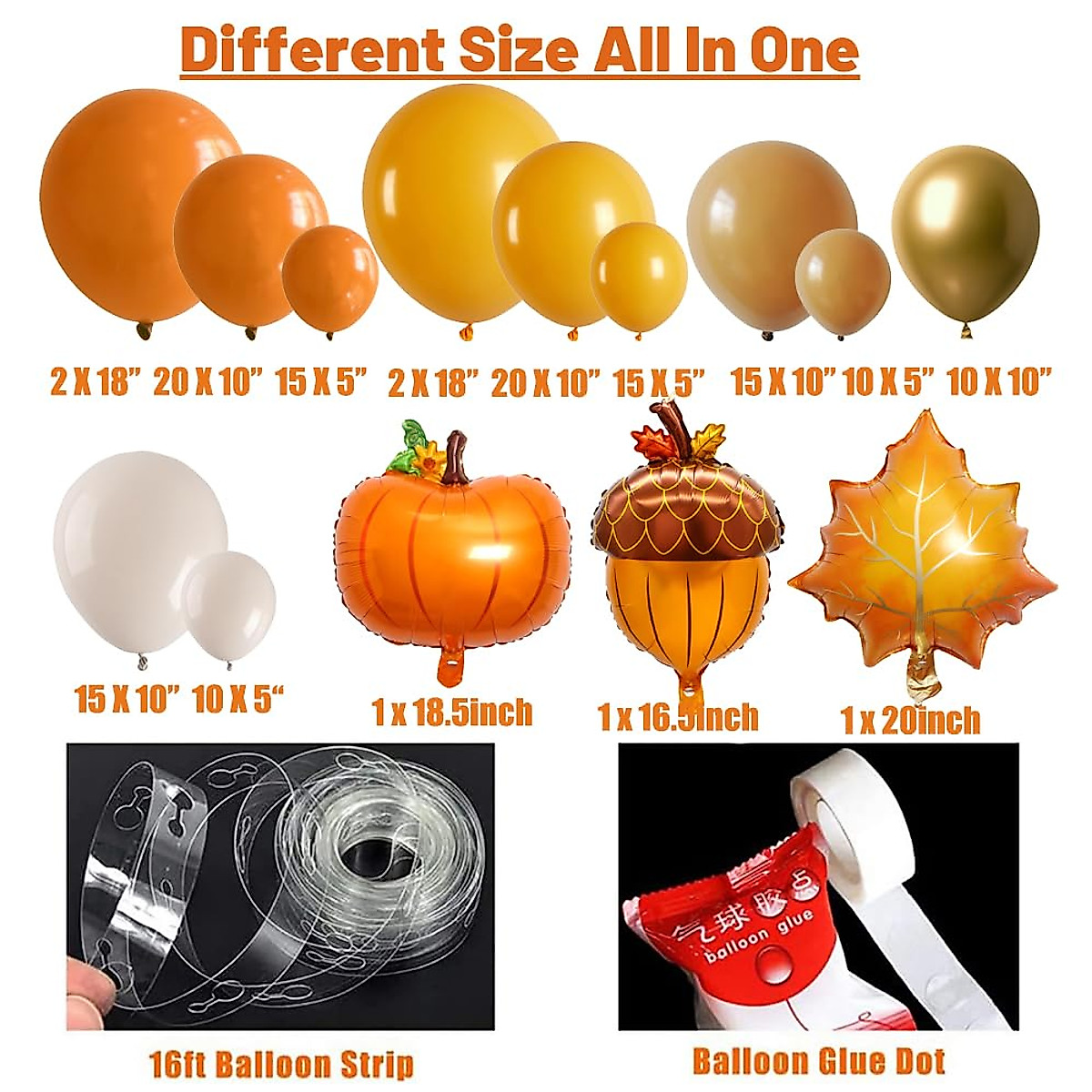 Beaumode Thanksgiving Balloon Arch Garland Kit Orange Yellow Brown Balloons 134pcs for Fall Harvest Birthday Little Pumpkin Baby Shower Fall Love Bridal Shower Friendsgiving Turkey Party Decorations