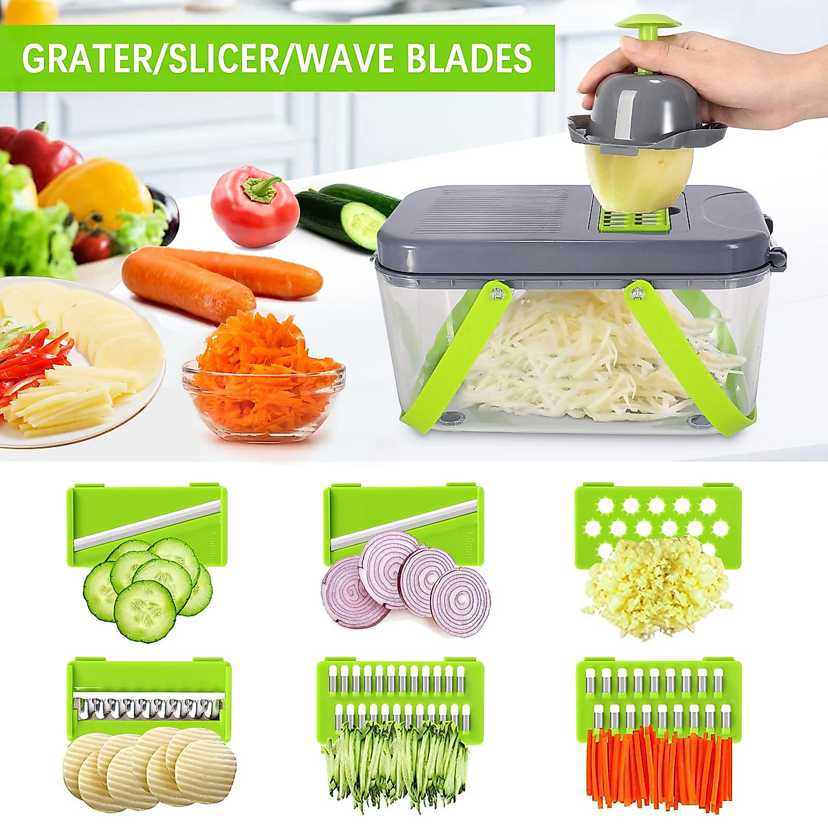 MINGPINHUIUS 22-in-1 Vegetable Chopper Multifunctional Food Chopper with 13 Blades, Onion Mincer Chopper, Food Chopper Slicer Dicer Cutter with Container
