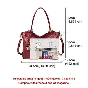 FOXLOVER Cow Leather Tote Bags for Women Large Capacity Top-Handle Handbag  Crocodile Pattern Women’s Shoulder Bag Purse Ladies Casual Crossbody Bag Hobo Bags