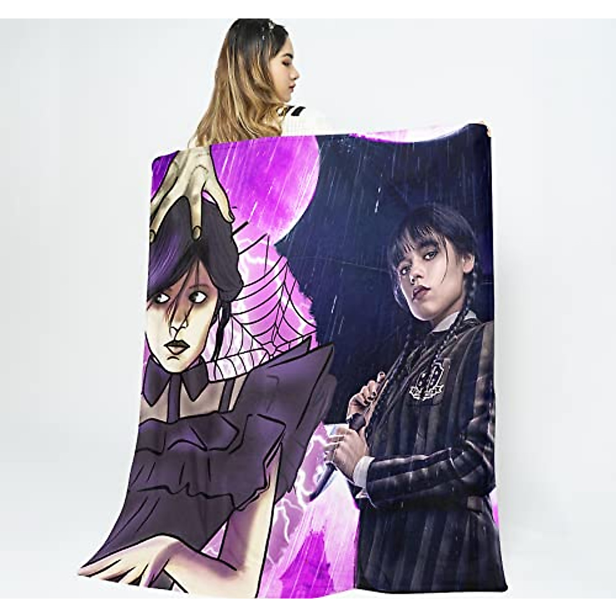 50X60 inches Wednesday Flannel Blanket, 350g/m² Addams Soft Throws Blanket Air Conditioner Sofa Bed Blankets, Movie Bedding Throw 3D Printed Blanket