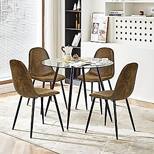 35" Modern Round Kitchen Table Coffee Table with Tempered Glass Top, Conference Table Round Dining Table for 4, Easy to Assemble and Clean Glass Round Table, Black(Table only)