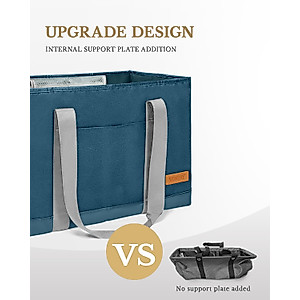 WONDAY Large Stand Up Utility Tote Bag, Reusable Grocery Bags Foldable with Waterproof Bottom (Dark Blue, X-Large)