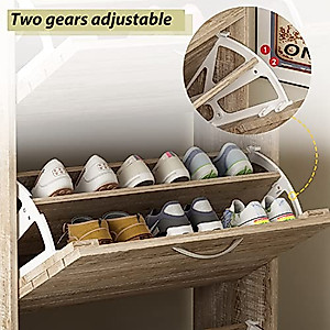 Hitow Shoe Storage Cabinet, Narrow Shoe Cabinet with 3 Drawers & Adjustable Shelf, Small Space Entryway Freestanding Shoe Rack with Shutter Doors, Natrual (22.4" W x 9.4" D x 42.3" H)