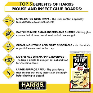 Harris Mouse & Insect Glue Boards, 5 Pre-Baited Traps
