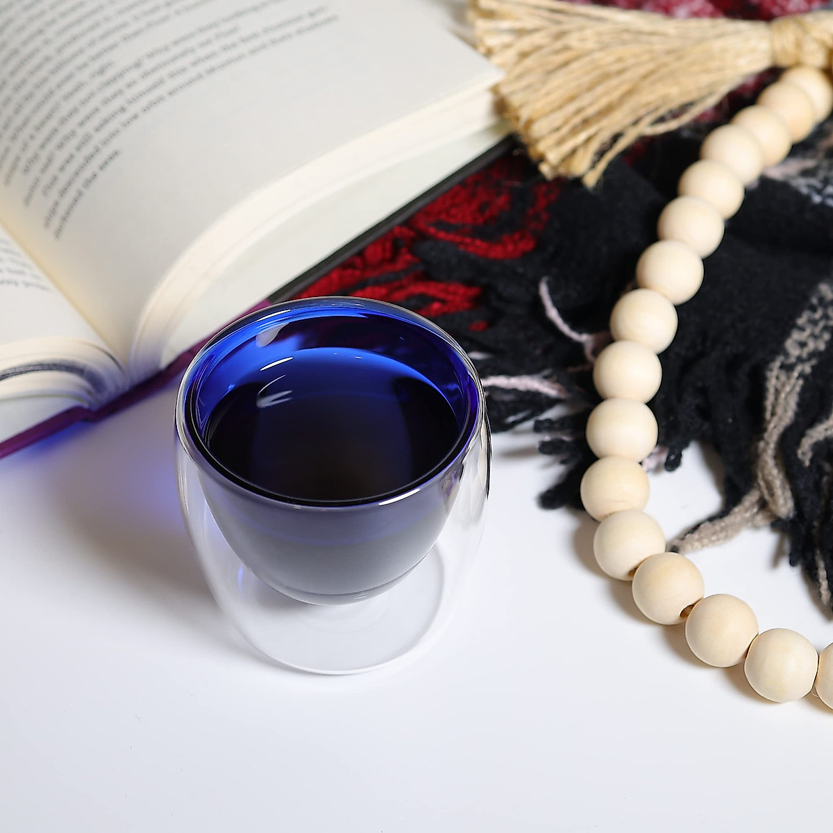 Birchland Espresso Cups Set of 4, Double Wall Espresso Glass Set of 4, Insulated Shot Glass, Espresso Shot Cups, Insulated Espresso Mugs, 2.7 OZ. (Sea Blue)