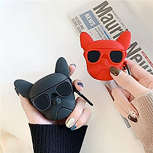 Air Pod 3 Case, Cute Cartoon Design Case Compatible with Air Pod 3rd Generation Case 2021, Protective Premium Silicone Case with Keychain. (3rd French Bulldog Red)