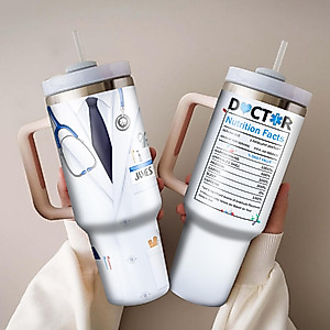 WAZONE Personalized Doctor with Name Tumbler Customized Tumbler 40oz with Handle and Straw Stainless Stee Travel Mug Cup Appreciation Gifts For Doctors Men Graduate Graduation Day Retirement