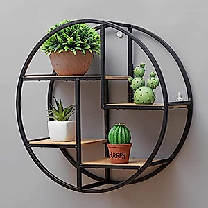 TJLSS Wall Mounted Iron Shelf Round Floating Shelf Wall Hanging Storage Holder Rack for Home Living Room