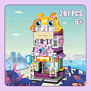 MENYORD Mini Street View Building Block kit, 287 Pieces MOC Creative Pet Shop Architecture Toys, ollectible Gift for Kids Ages 6+ (New 2023，Compatible with Lego Set)(Pet Shop)