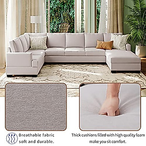 Merax Modern Large Upholstered U-Shape Sectional Sofa, Extra Wide Chaise Lounge Couch for Living Room, Beige