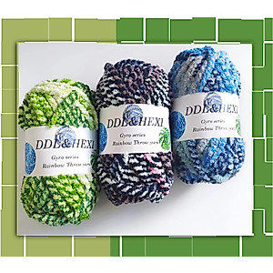 DDL&HEXI Feather Yarn,Velvet,Multi-Color 3 skeins of 100g (3.53oz*3=10.5oz)-Polyester-(96 * 3=290 Yards) (05)