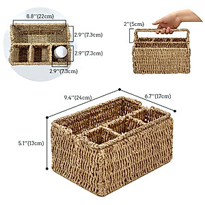 MadeTerra Wicker Utensil Caddy Carrier | Seagrass Woven Divided Cutlery Holder for Table - Kitchen Set Counter Top Organizer - Hold Silverware, Forks, Knives, Spoons, Napkins (Seagrass)