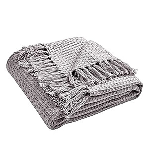 Lush Decor Waffle Cotton Knit Throw Blanket, 60" x 50", Light Gray