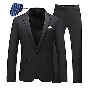 MOGU Mens Casual Dress Suit Slim Fit Stylish Blazer Coats Jackets US Size Blazer 38/Pants 34 Black