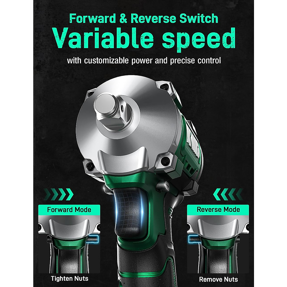 KIMO Impact Wrench 1/2 Inch with 814N.M/600ft-lbs Max Torque, 3 Mode Setting, 2 x 3000mAh Batteries, 3000 RPM, 1 Hour Fast Charger, 1/2 Impact Gun with Variable Speeds, 20V Impact Driver for Car Home