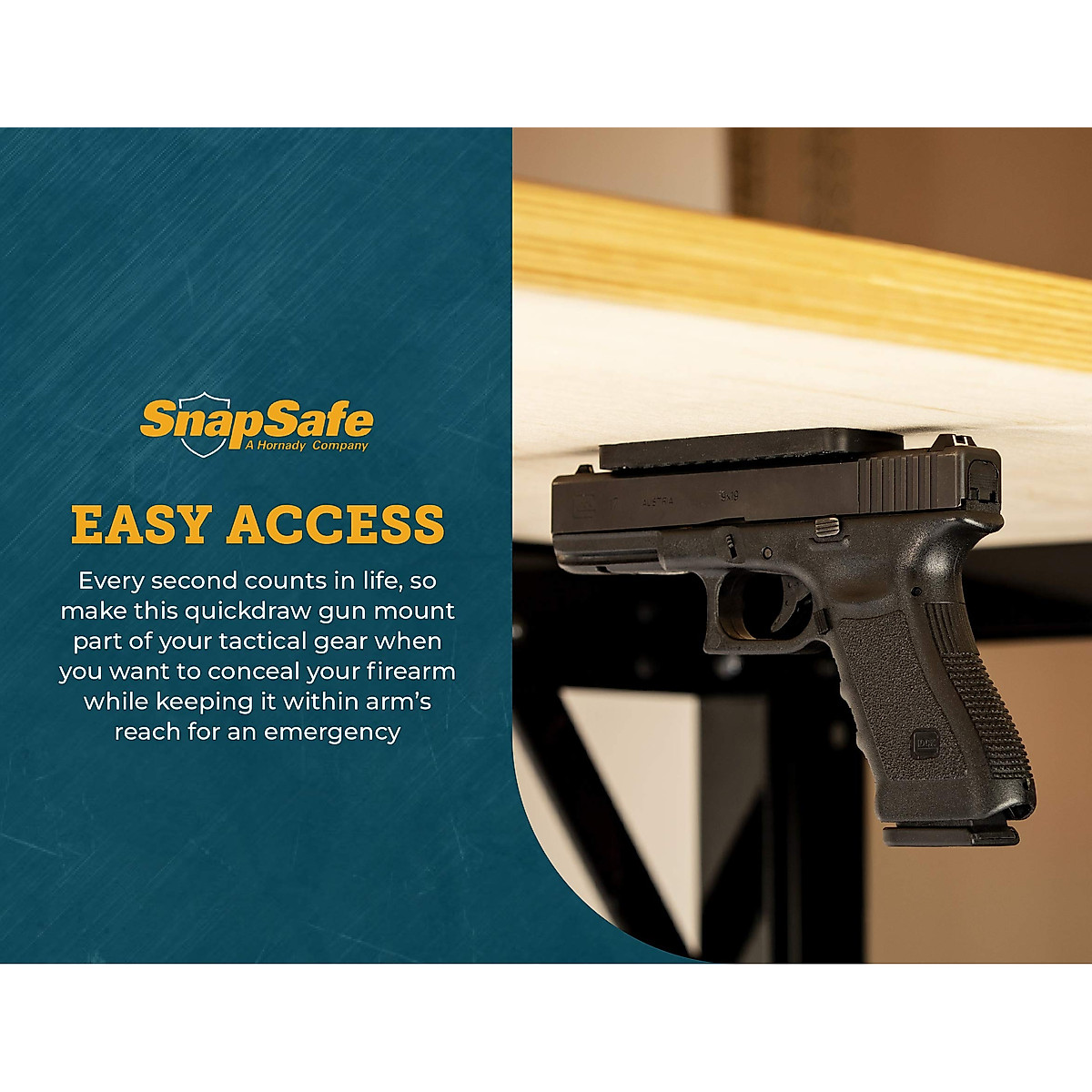 SnapSafe Magnetic Gun Mount 75912-Non-Scratch Rubber Coated Gun Magnet Mount for Pistols, Handguns, Revolvers, & Firearm Accessories - Magnetic Gun Holder Rated for 43 Pounds, Includes Mounting Screws