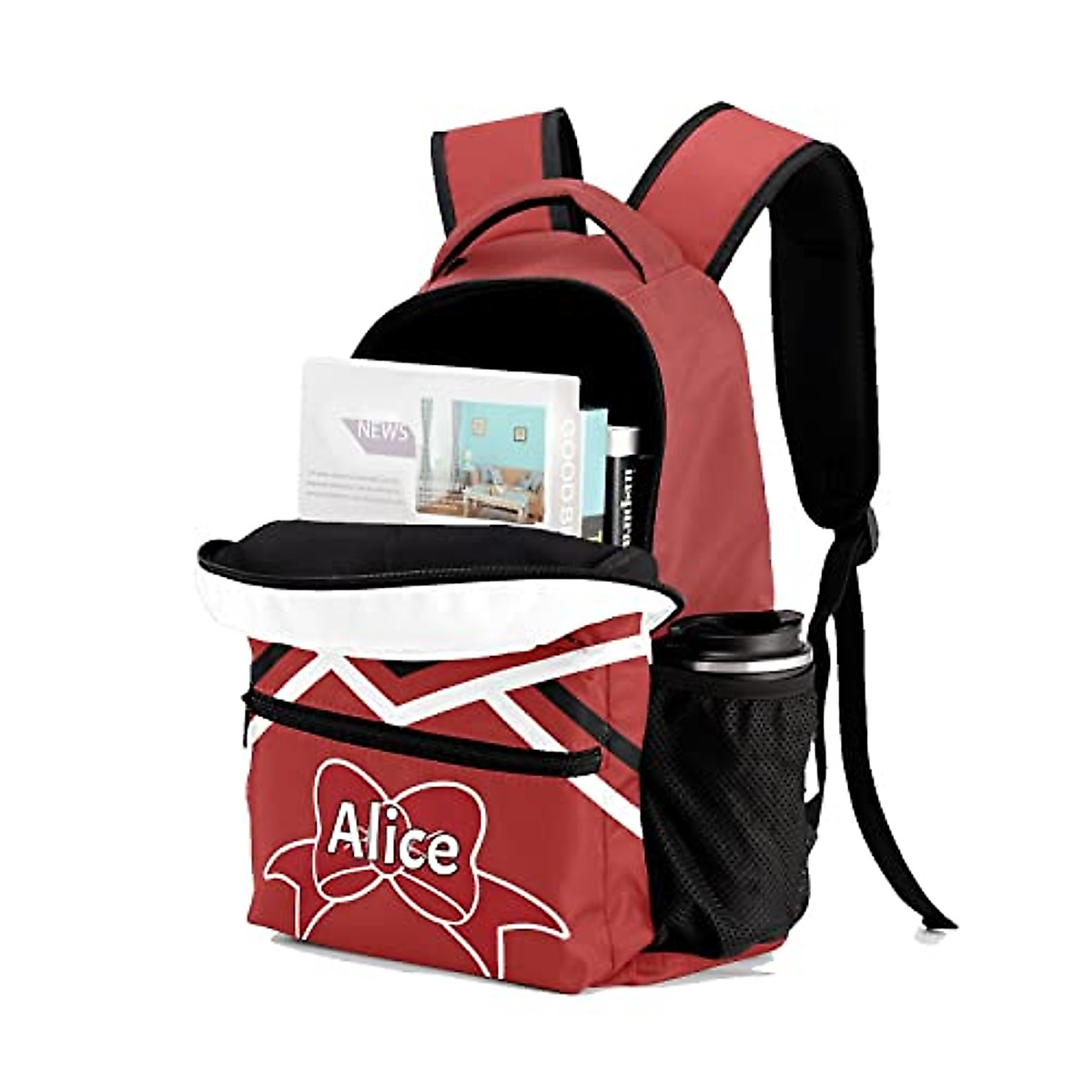 zaaprintblanket Personalized Red Cheerleaders Backpack with Name Shoulder Travel for Men Women Sport