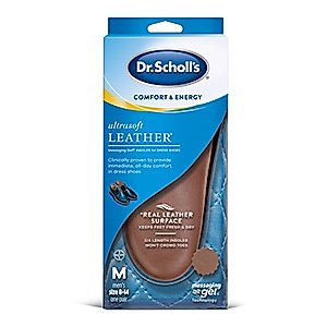 Dr. Scholl's Ultrasoft Leather Insoles for Dress Shoes (Men's 8-14) // All-Day Comfort with Massaging Gel plus a Real Leather Surface