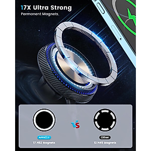 APPS2Car for MagSafe Car Charger Mount, 15W Wireless Car Charger Magnetic Car Phone Holder Mount Charger Dashboard Windshield Vent for iPhone 15/14/13/12 Series, Fast Charging, 17 Strong Magnets