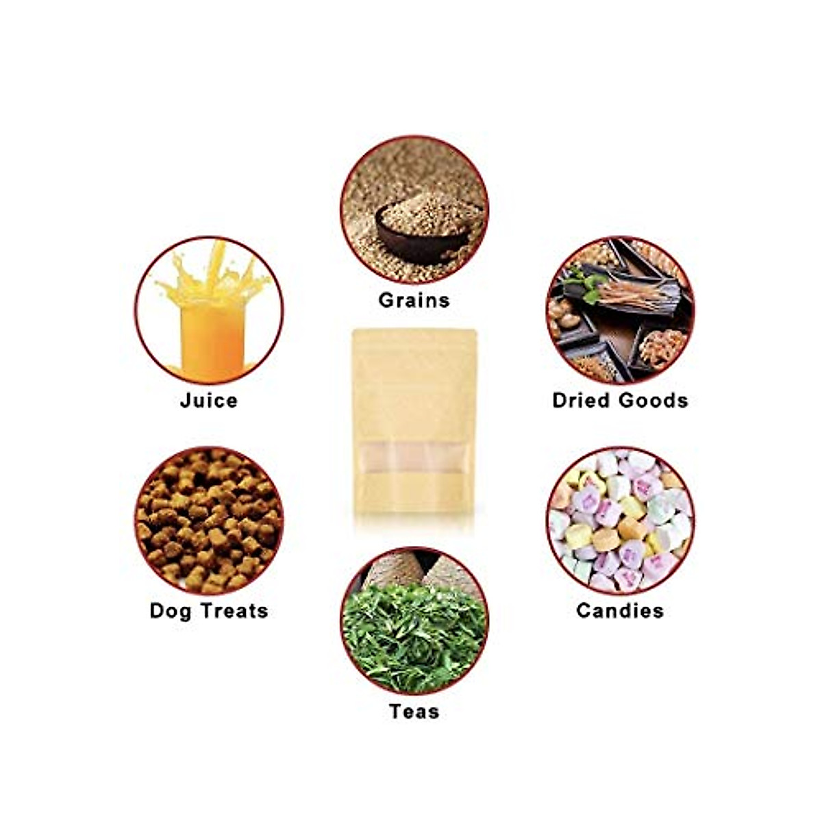 Kraft Zip Lock Stand Up Food Bags Pouches with Notch and Matte Window for Storing Cookie, Dried Foods, Snack (100 Pcs, 11.8" x 7.8")