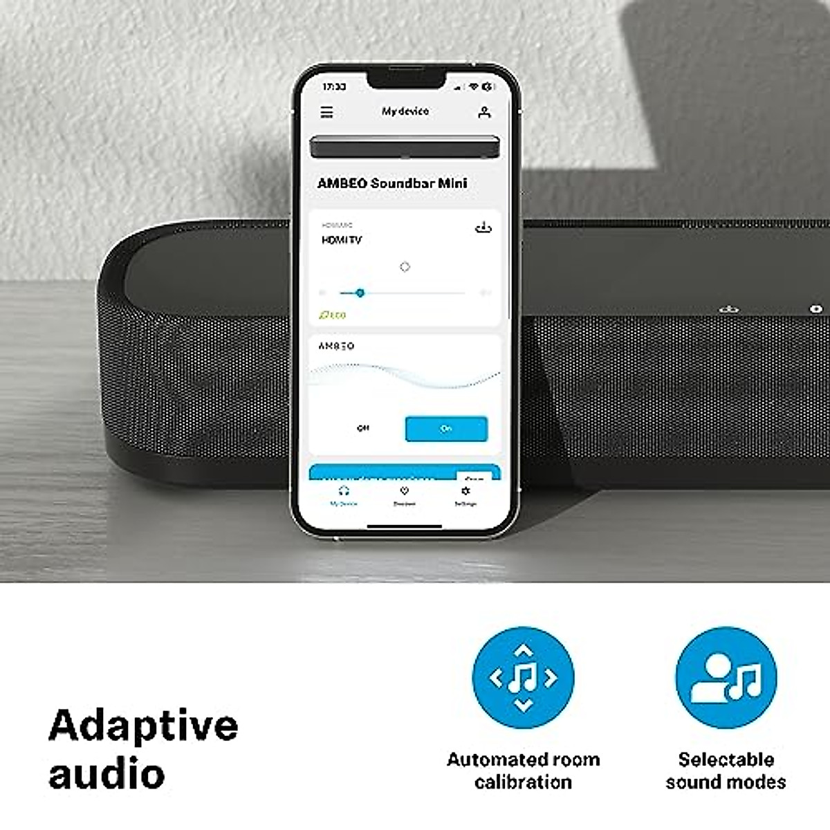 Sennheiser AMBEO Soundbar Mini - Immersive 3D Audio for TV, Movies, and Music - Compact Device with Powerful Adaptive Features, Multiple Connectivity and Intuitive Usage