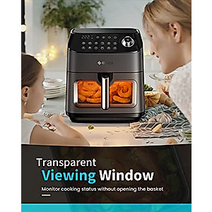 ecozy Air Fryer 6 Quart with See-Through Window Smart WiFi (100 Recipes), 11 Presets+ One-Touch Recipe Function, Dishwasher Safe, Black