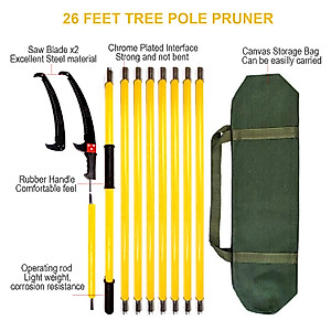 30 Feet Tree Pole Pruner, Durable Tree Trimmers Handle, Manual Branches Trimmer for Garden Tools Loppers Hand Pole Saws Extendable Height with Knives and Storage Pocket