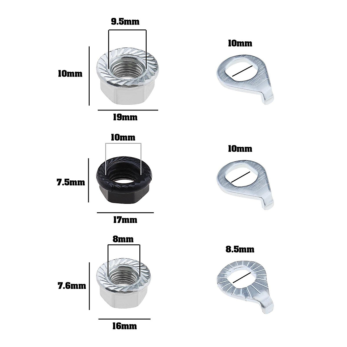 eMagTech 24PCS Bike Wheel Axle Nut & Safety Washer Kit M10 M9.5 M8 Bicycle Hub Flanged Axle Nut for Mountain Bike Road Bike Front and Rear Bike Wheel Axle