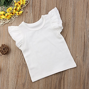 Mubineo Toddler Baby Girl Basic Plain Ruffle Sleeve Cotton T Shirts Tops Tee Clothes (White, 3-4T)