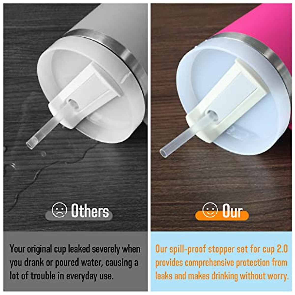 Spill Stopper for Stanley 40oz 30oz Tumbler, 4 Pack One-piece Leak Stopper for Stanley H.20, Silicone Cup Spill Stopper Set (4 Round Stoppers & 4 Square Stoppers), Cup Accessories for Stanley -White