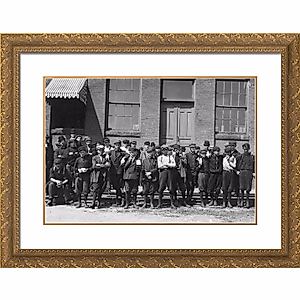 ArtDirect Hine, Lewis Wickes 24x19 Gold Ornate Framed Art Print with Double Matting Titled: Group in Front of Indian Orchard MFG Co