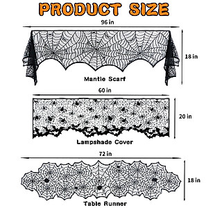 5 Pack Halloween Decorations Indoor, Halloween Mantel Decorations, Spider Web Table Runners, Round Table Cover and Cobweb Lampshade with 36pcs Scary 3D Bat Stickers for Halloween Party Decor