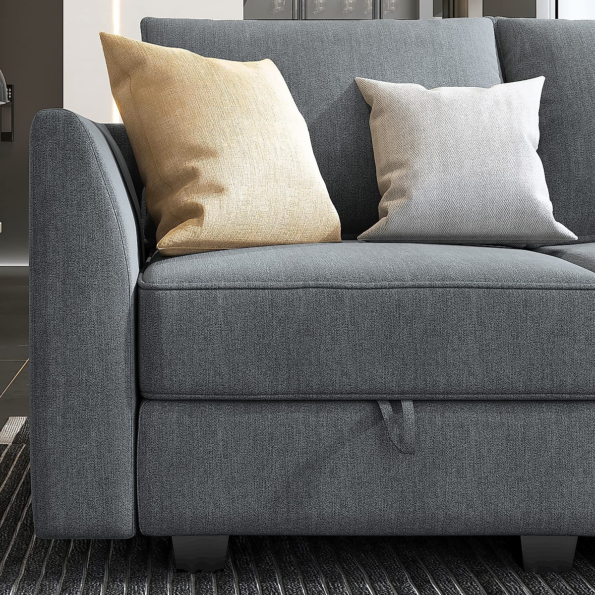 HONBAY Convertible L Shape Sectional Sofa Modular Sectional Couch with Reversible Chaise L Shaped Sofa 4 Seat Couch with Storage Ottoman, Bluish Grey