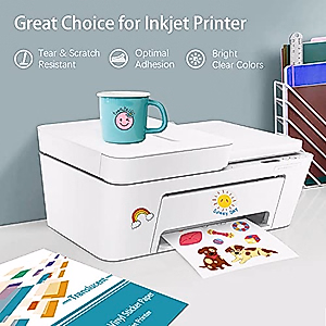 Sticker Paper Printable Vinyl for Inkjet Printer, 50 Sheets Translucent Waterproof Clear Labels