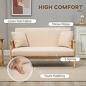 HOMCOM 48" 2-Seater Couch for Small Spaces, Modern Loveseat Sofa for Bedroom, Living Room Furniture, & More, Upholstered Small Couch, Beige