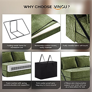 VINGLI Futon Sofa Bed Sleeper Sofa Chair Bed Twin Floor Sofa Bed Small Couch Folding Mattress Olive Green Couches for Living Room Floor Chair Freestanding RV Futon Couches for Indoor and Outdoor