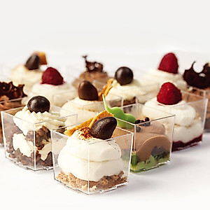 Qixivcom 60 Pack 2oz Mini Square Cup Clear Plastic Dessert Cupcake Dessert Maker Cup Dessert Cup Party Cups Perfect for DIY Dessert Appetizers, Puddings, Mousse Cakes, Ice Cream Party Cups