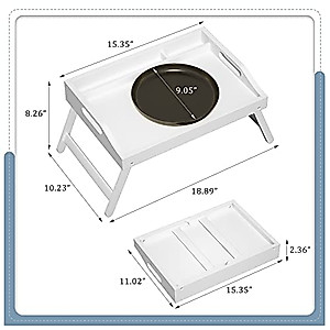 Bed Tray Table with Handles Folding Legs Bamboo Breakfast Food Tray with Media Slot for Platters,Laptop Desk,Snack,TV Tray Kitchen Serving Tray