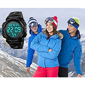 SKMEI Mens Big Dial Digital Watch Waterproof LED Chronograph Alarm Clock, Black, Strap