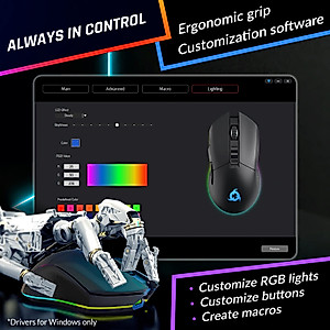 KLIM Blaze Rechargeable Wireless Gaming Mouse RGB New 2024 - High-Precision Sensor and Long-Lasting Battery - 7 Customizable Buttons - Up to 10000 DPI - Wired & Wireless Mouse for PC Mac & PS4 PS5