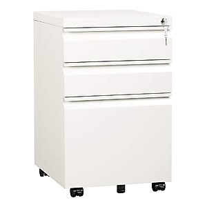 DEVAISE 3 Drawer Mobile File Cabinet with Lock, Under Desk Metal Filing Cabinet for Legal/Letter/A4 File, Fully Assembled Except Wheels, White