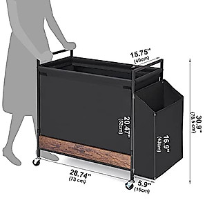 Laundry Hamper with Wheels; 174L Extra Large Rolling Laundry Cart with Removable Liner Bag; Heavy Duty Laundry Basket with Side Pocket; Commercial Laundry Sorter with Metal Frame & Fabric Lid (Black)