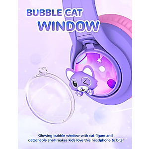 iClever Kids Bluetooth Headphones, Cat Ear Wireless Headphones LED Lights Up, 74/85/94dBA Volume Limited, 45H Playtime, Kids Headphones with Portable Bag for Travel iPad Tablets, Meow Jelly-Purple