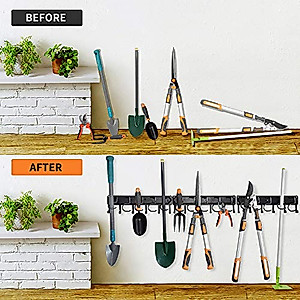 YueTong All Metal Garden Tool Organizer,Adjustable Garage Wall Organizers and Storage,Heavy Duty Wall Mount Holder with Hooks for Broom,Rake,Mop,Shovel.(3 Pack)