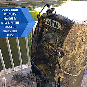 1225lb Double Sided Fishing Magnet Bundle Pack - Includes 6mm 100ft High Strength Nylon Rope with Carabiner, Non-Slip Nylon Gloves, Threadlocker, Grappling Hook & Tape (Complete Kit)