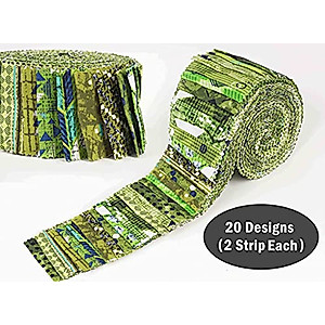 Soimoi 40Pcs Geometric & Texture Print Cotton Precut Fabrics for Quilting Craft Strips 2.5x42inches Jelly Roll - Green